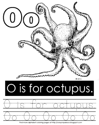 Crayon Palace: "O is for octupus" alphabet coloring page