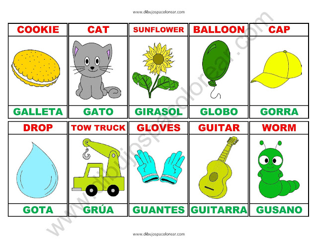 Memorama A Color Español Ingles De La Letra G