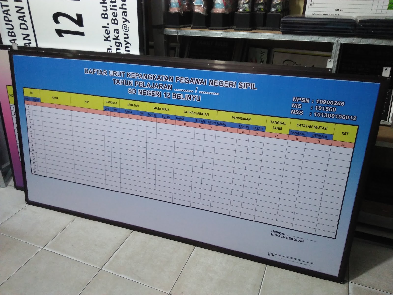 PAPAN DATA ADMINISTRASI SEKOLAH BAHAN BANNER - KIREINA MEDIA
