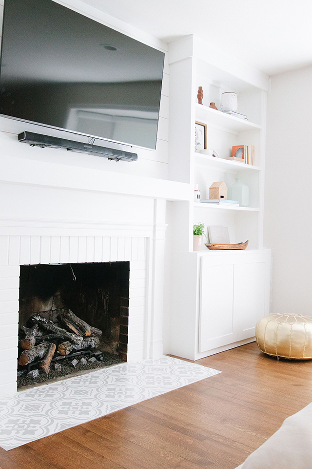 DIY Fireplace Hearth Stencil Makeover Under $100 - Michaela Noelle Designs