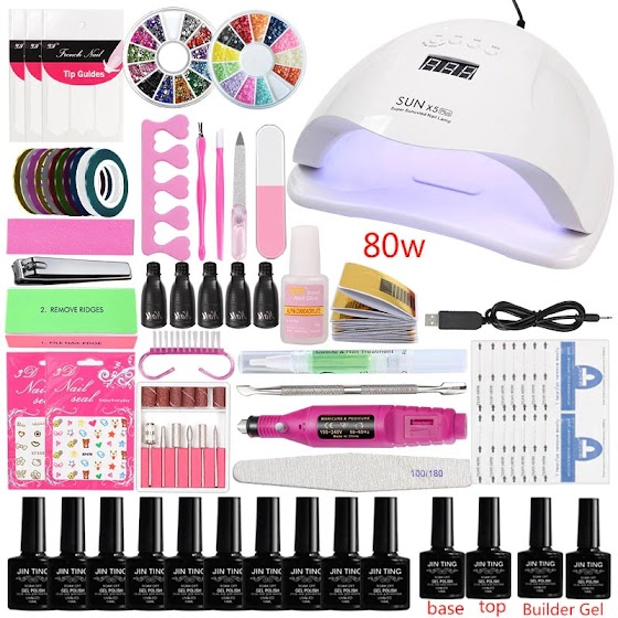 Manicure Set For Nail Kit 80W UV Lamp Dryer Nail Set with Nail Drill ...