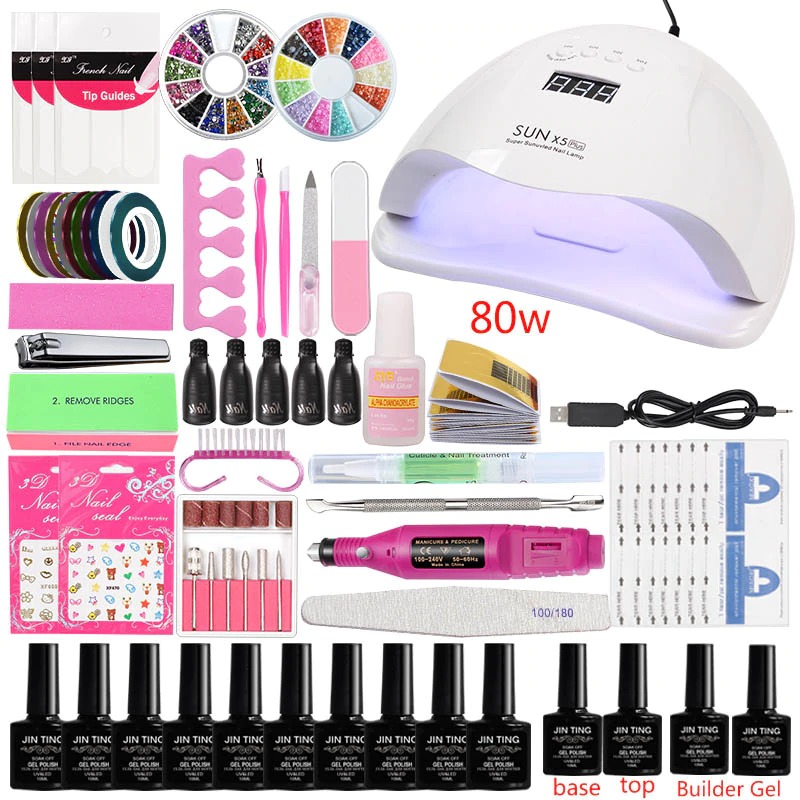 Manicure Set For Nail Kit 80W UV Lamp Dryer Nail Set with Nail Drill ...