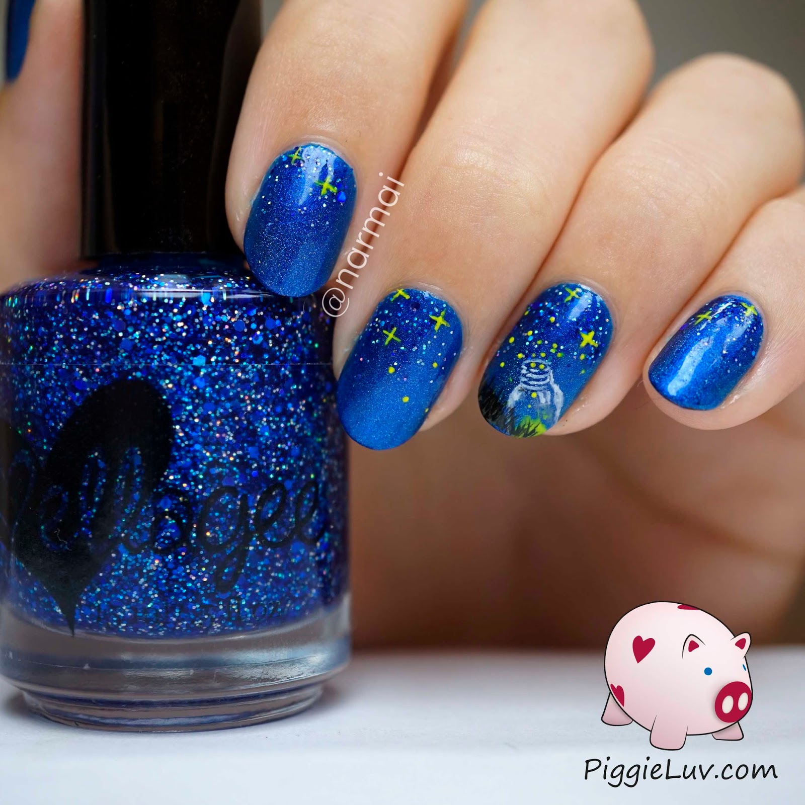 PiggieLuv: Fireflies become stars nail art