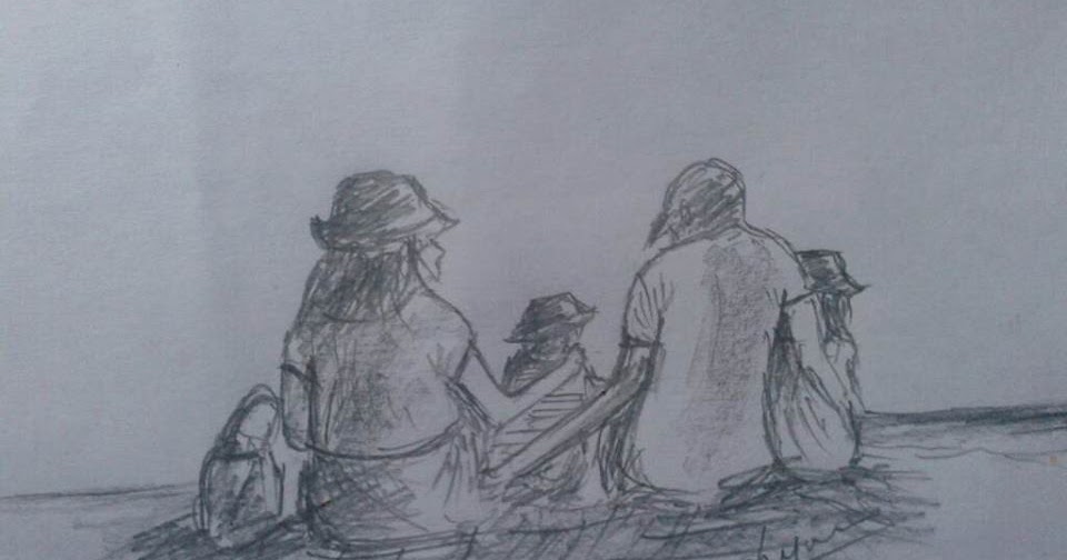 Happy family beach drawing - SHIJU M DRAWINGS