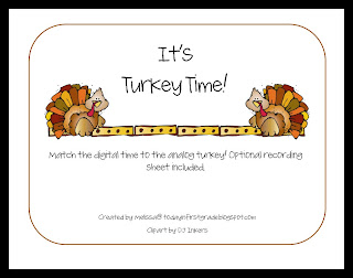 Today In First Grade: A Turkey Time Freebie!