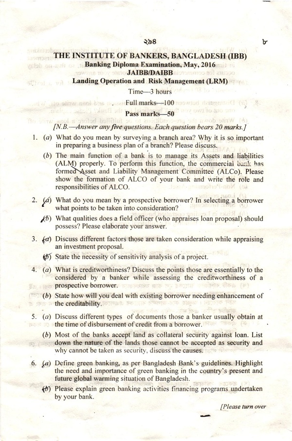 Lending Operation and Risk Management Question 2011-2018 - Banking ...