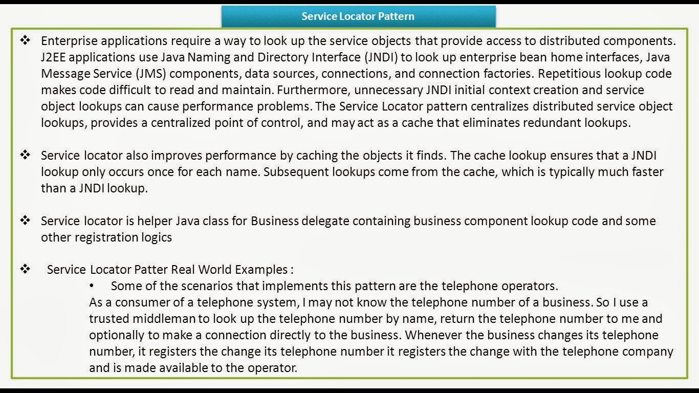 Java Ee Service Locator Design Pattern Keypoints