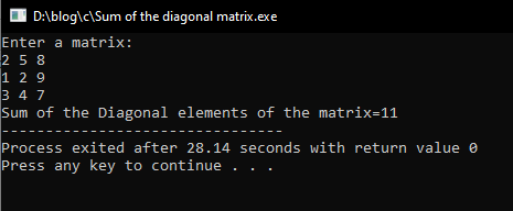 CS Assign: Write a C program to find out the Sum of the diagonal ...