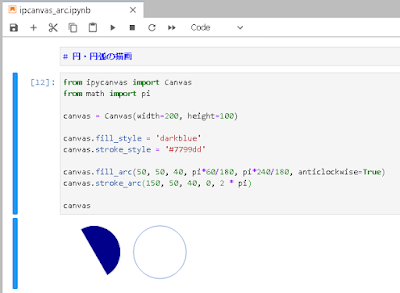 画像処理についてあれこれ: JupyterLabとipycanvasで円・円弧を描画する