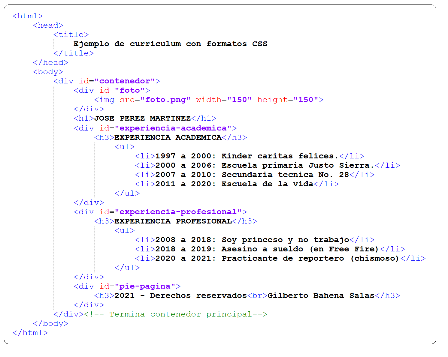 Programar un curriculum HTML con formatos CSS