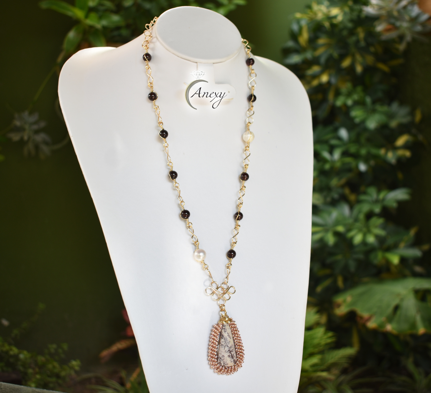 Elegante collar largo con piedra natural Jaspe y Granate - Joyería ...