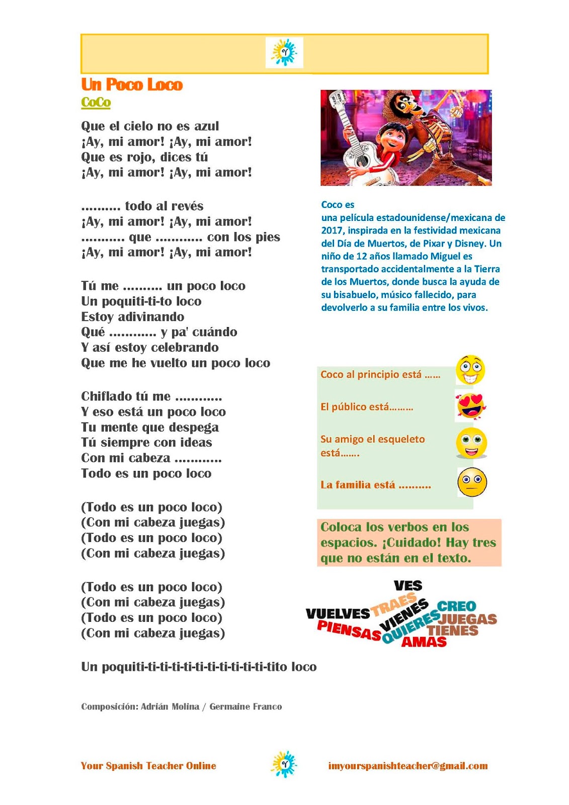 Your spanish teacher: Un poco Loco. Coco. Actividad de nivel A1.