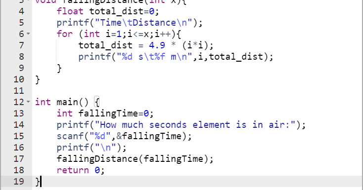 Second Equation of motion, How to implement using C language
