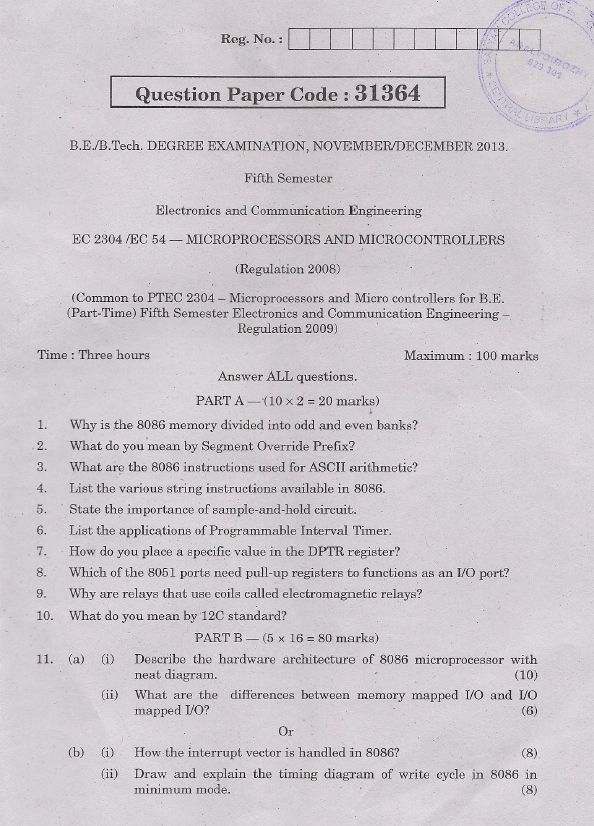 Ec2304 Microprocessors And Micro Controllers Nov Dec 2013 Question Paper University Question