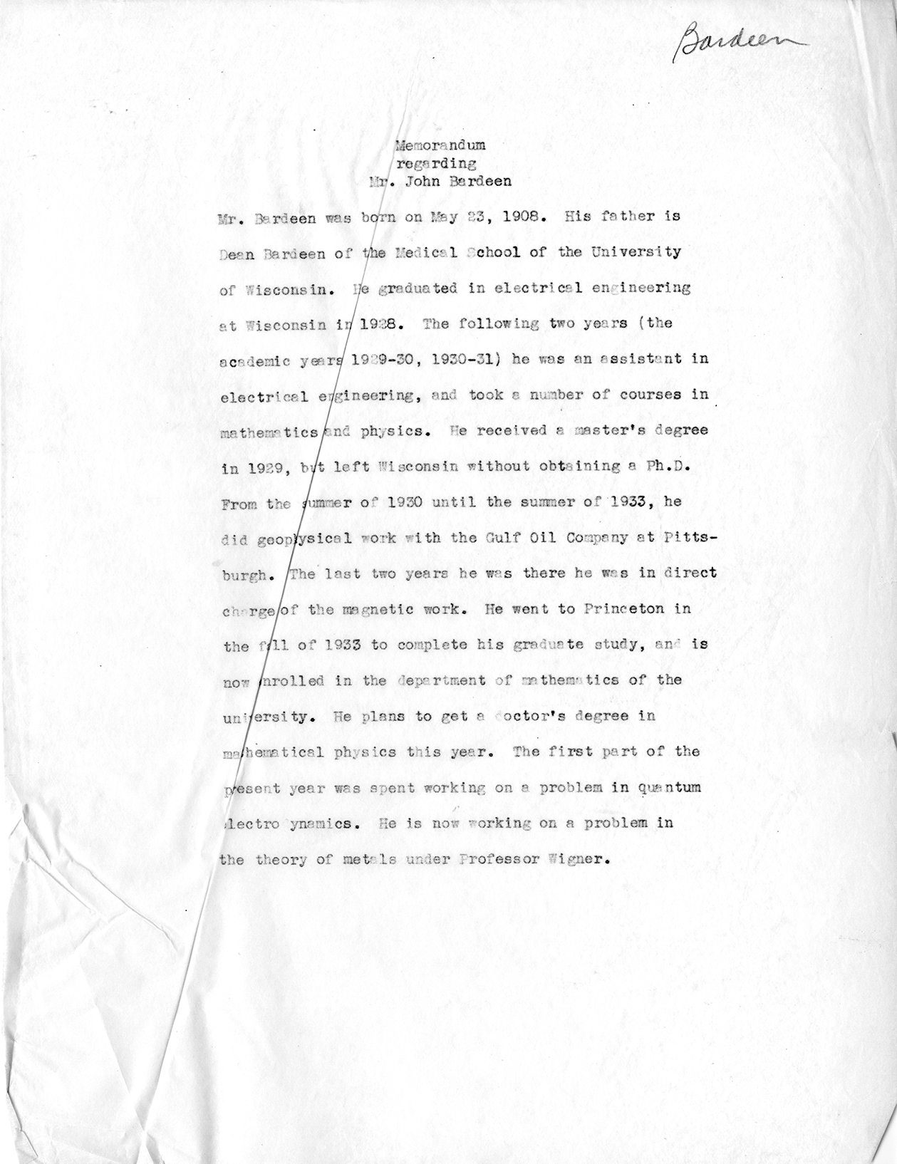ΑΓΓΙΓΜΑ ΦΥΣΙΚΗΣ...: Σαν σήμερα... 1908, γεννήθηκε ο John Bardeen, o ...