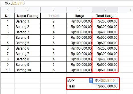 Rumus Google Spreadsheet Paling Sering digunakan