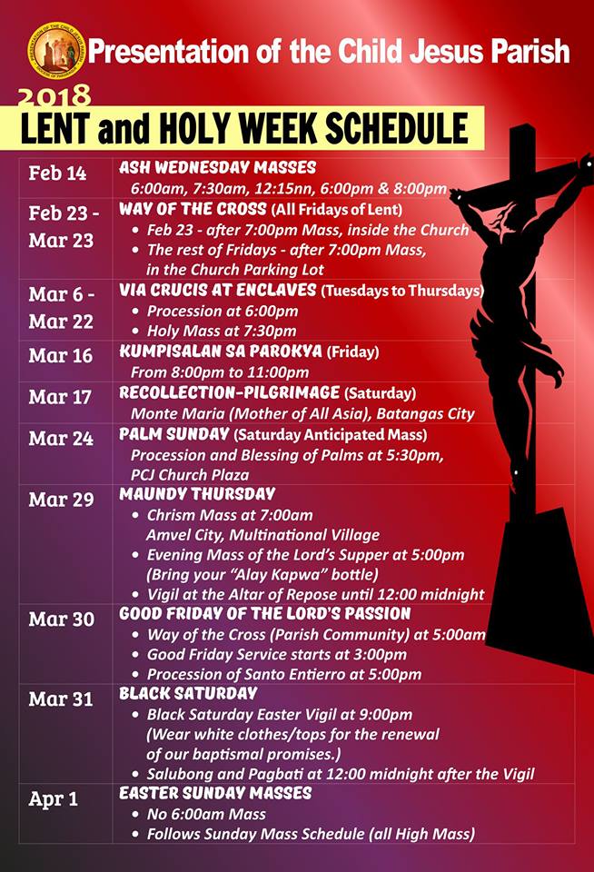 Manila Shopper: Schedule of Lenten & Holy Week 2018 Church Activities