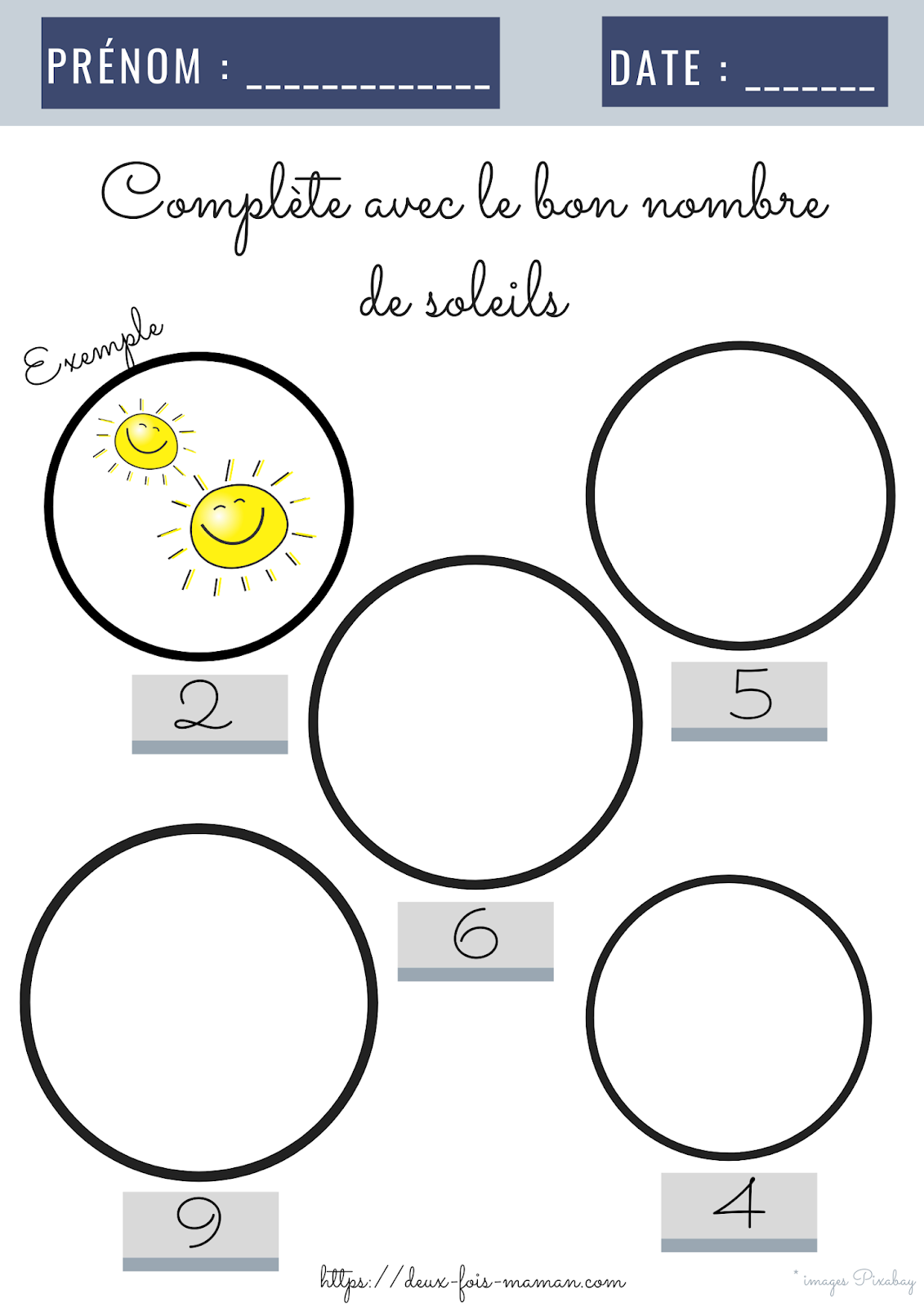 Fiches de maternelle : Compter avec des exercices simples à imprimer