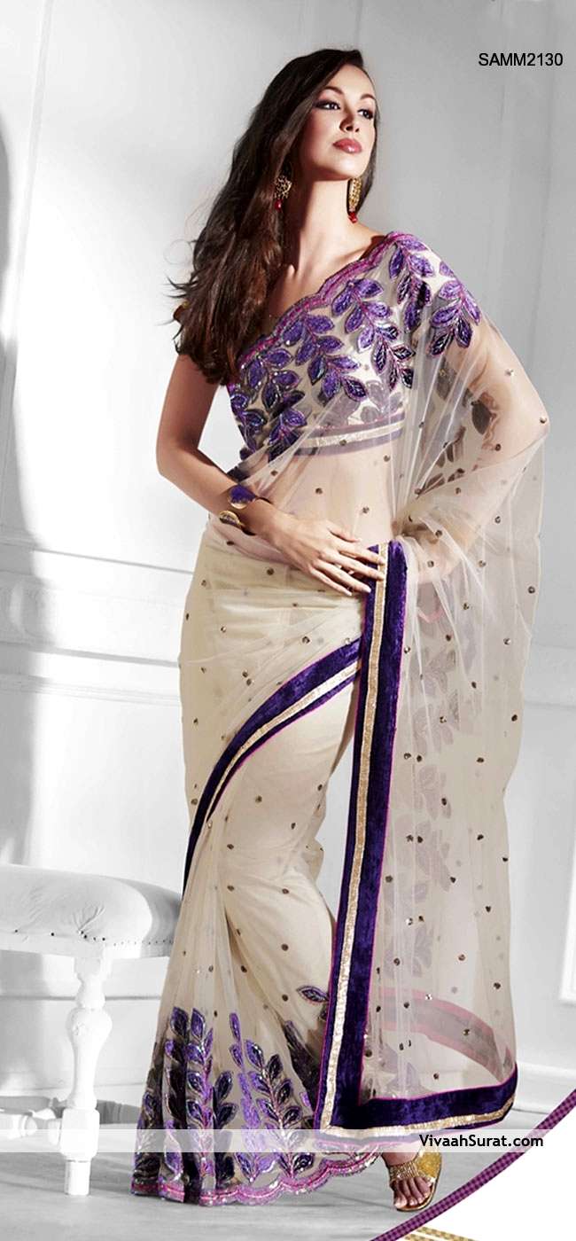 MEHANDI DESIGNS WORLD: PARTY WEAR WHITE NET SAREES