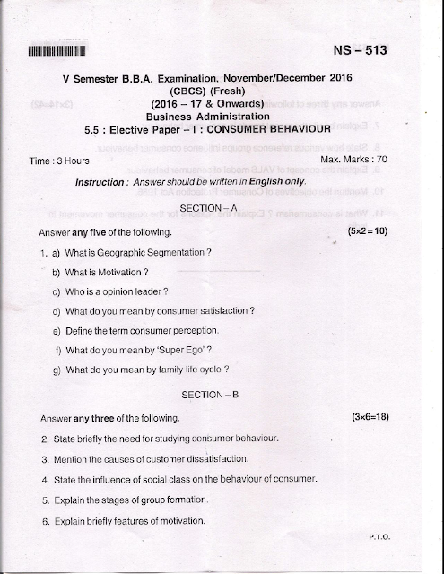 Bangalore University B.B.A. Business Administration 5.5 : Elective ...