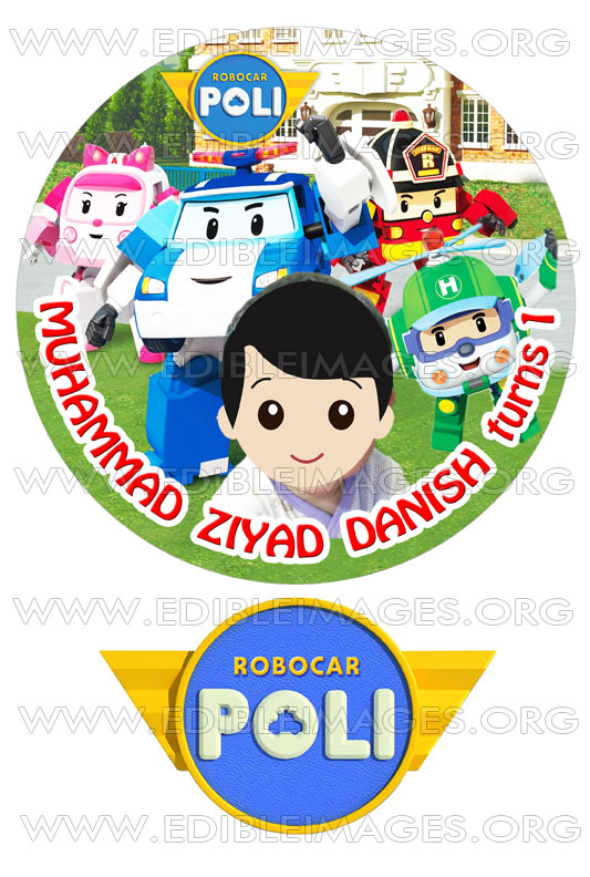 Edible Image Robocar Poli with logo and Photo editing of a boy - Aisha ...