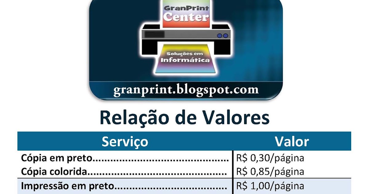 GranPrint Center - Soluções em Informática: Tabela de Preços - Alguns ... GranPrint Center - Soluções em Informática: Tabela de Preços - Alguns ...