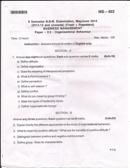 Bangalore University B.B.M. business management Paper -2.5 ...