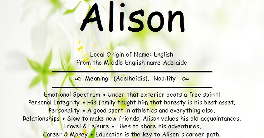 Alison Name Meaning And Analysis ~ First Name Creations