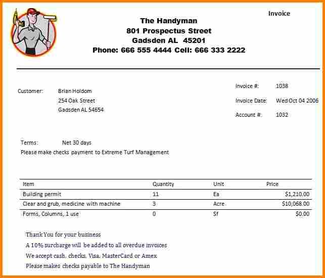 Handyman Invoice Sample - Invoice Template