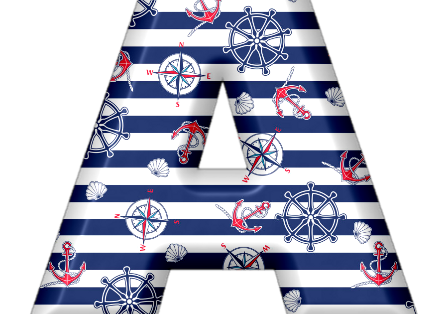 M. Michielin Alphabets: BLUE MARINE STRIPES NAUTICAL ANCHOR BOAT WHEEL ...