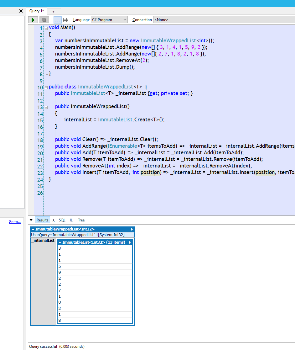 Coding Grounds: Immutable lists in C# - Adding a wrapper class