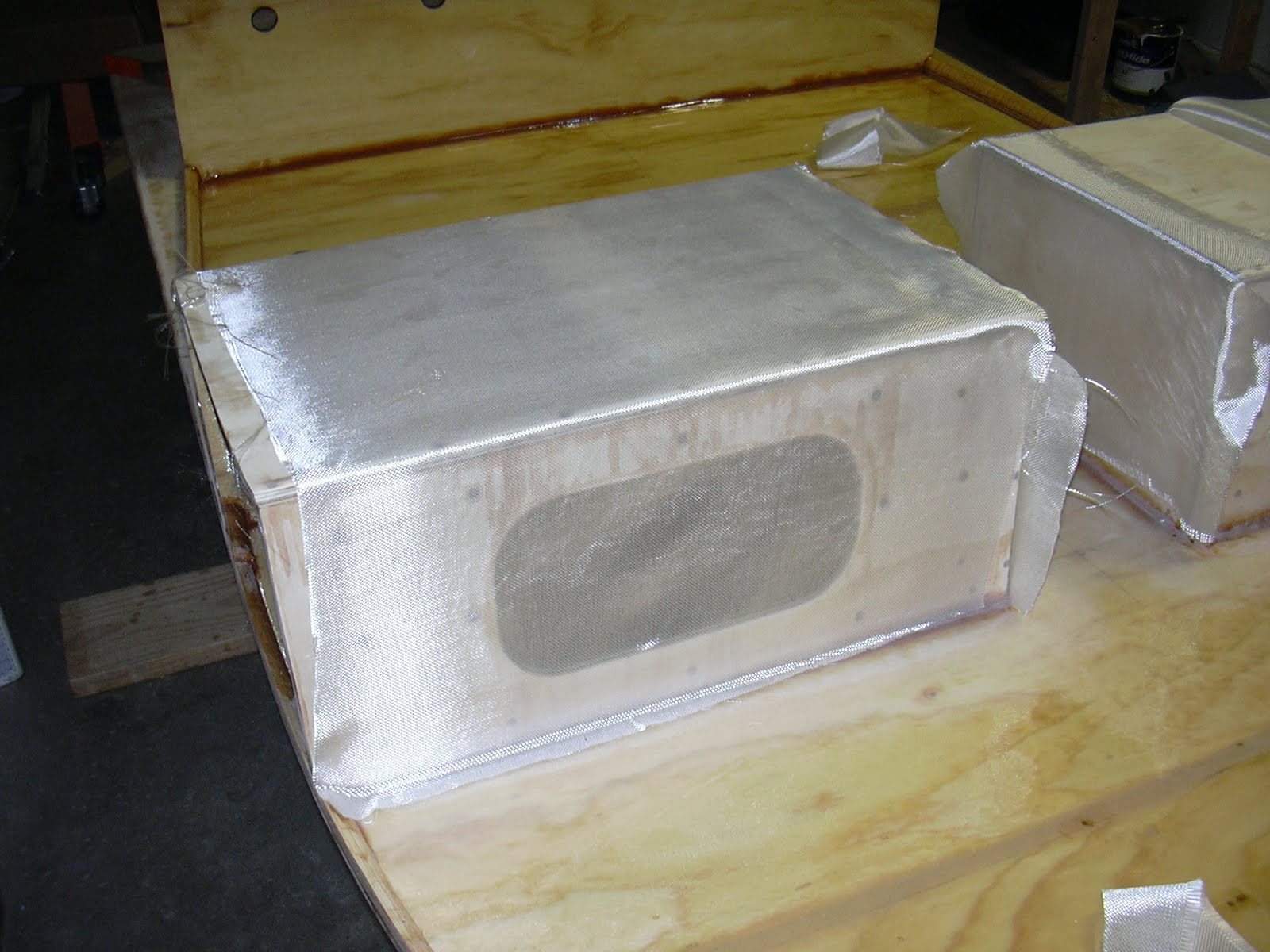 Todd's Mini-Tug Boat Building Journal: Front Seat Boxes Fiberglassed
