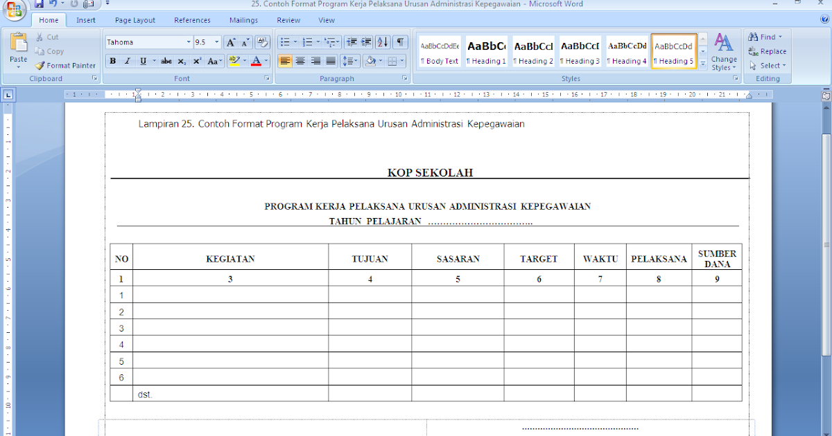 Contoh Format Program Kerja Pelaksana Urusan Administrasi Kepegawaian ...