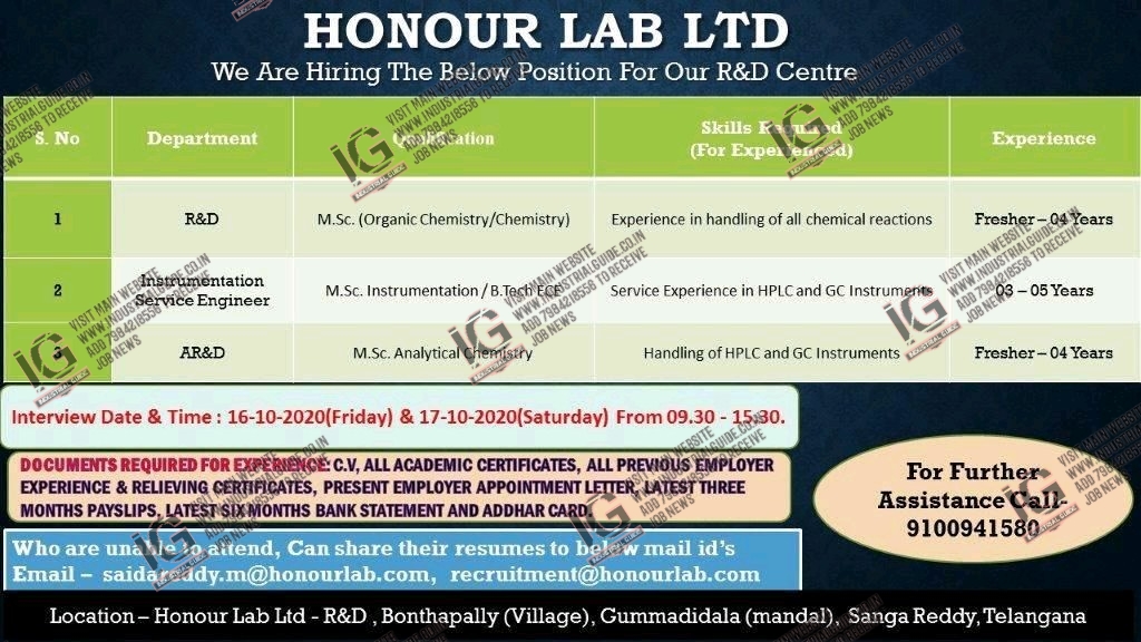 Honour Labs interview in 2020 October 16th & 17th for R&D Formulation R ...