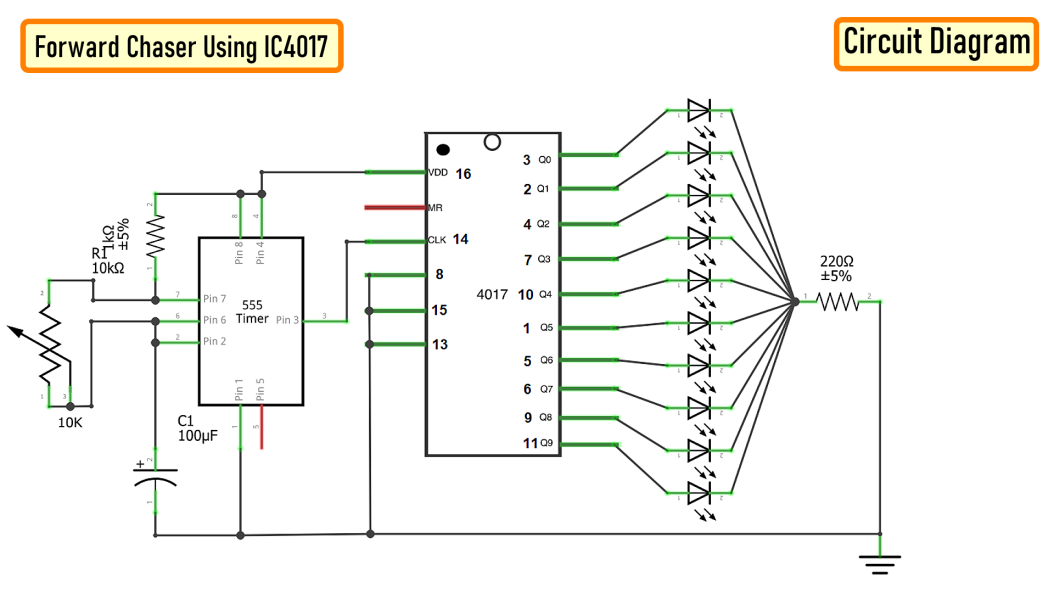 LED Chaser Circuits Using IC4017 and Arduino | Hackaday.io
