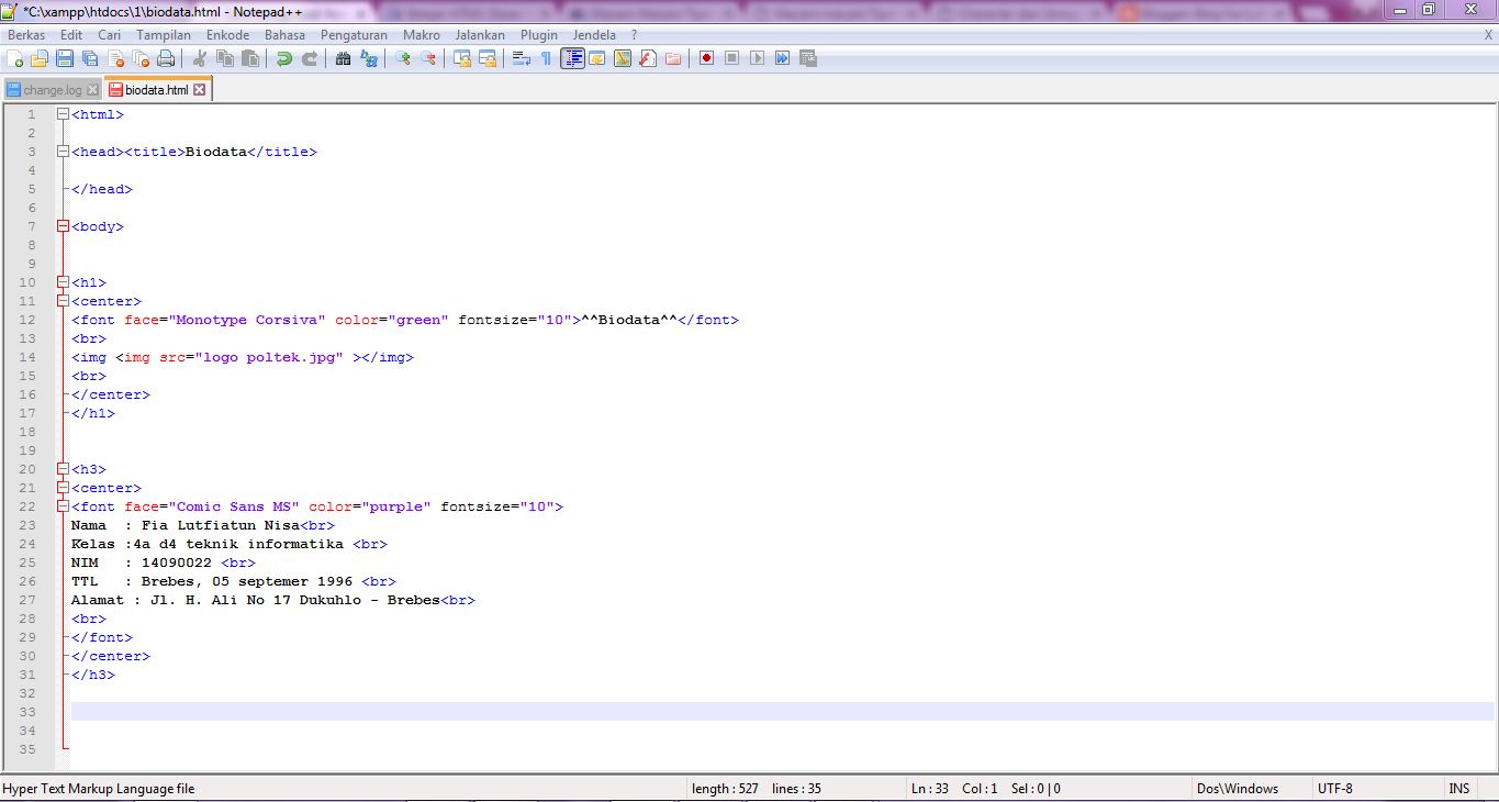 Membuat Biodata Diri Dengan HTML | Catatan Mahasiswa Teknik Informatika
