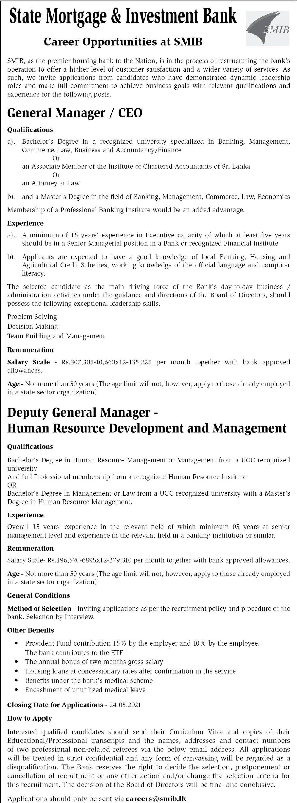 General Manager Deputy General Manager State Mortgage And Investment general-manager-deputy-general-manager-state-mortgage-and-investment