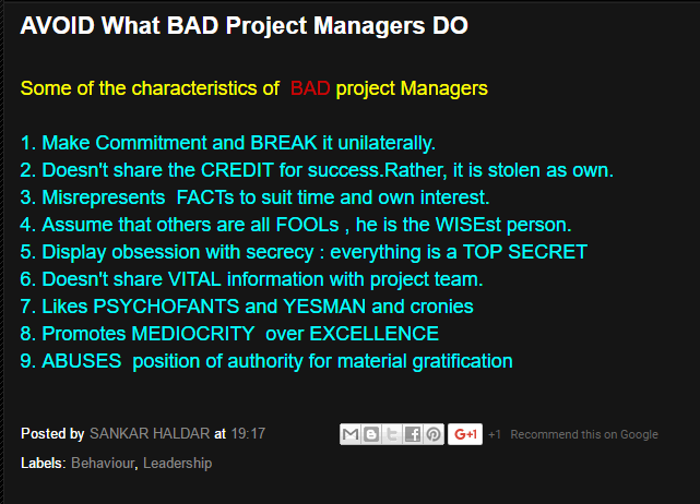 Management Demystified: AVOID the VICES of BAD Project managers