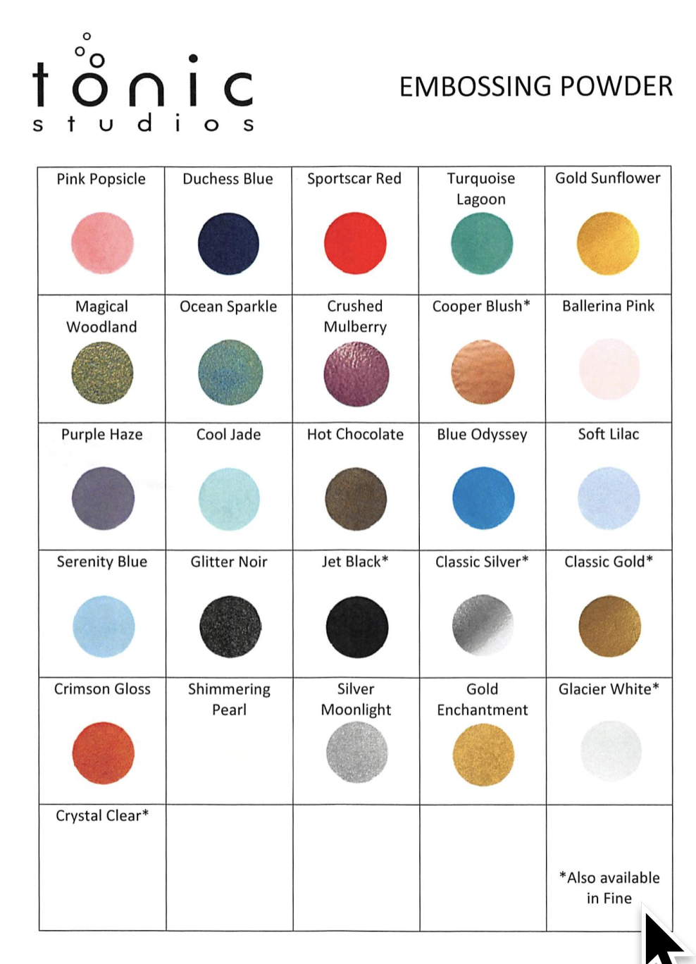 Toodle Noodle Creative: NUVO EMBOSSING POWDER CHART