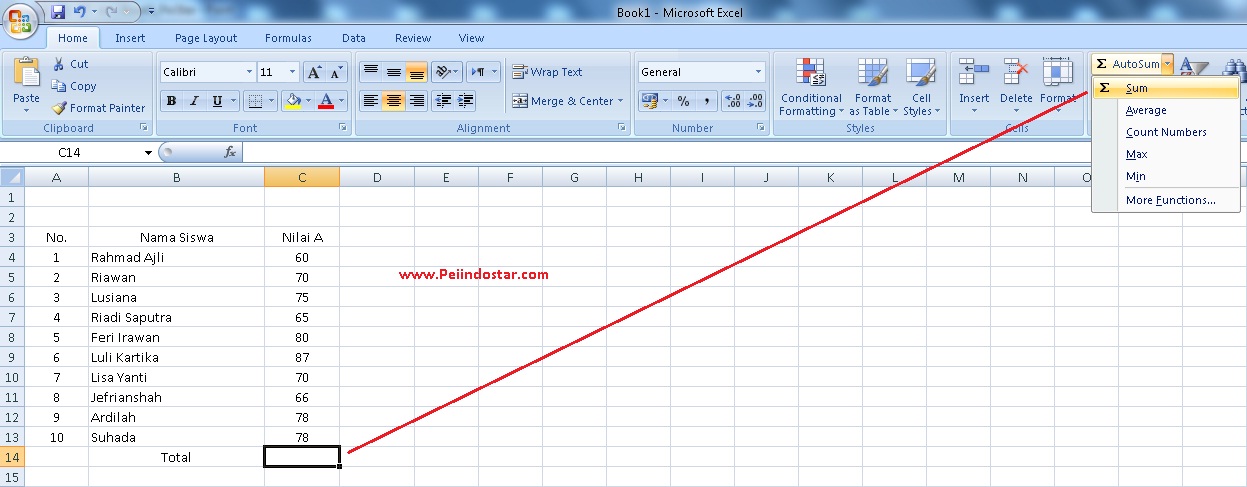 Cara Mencari Jumlah dan Rata-Rata Dengan Microsoft Excel 2007 - PeiStar