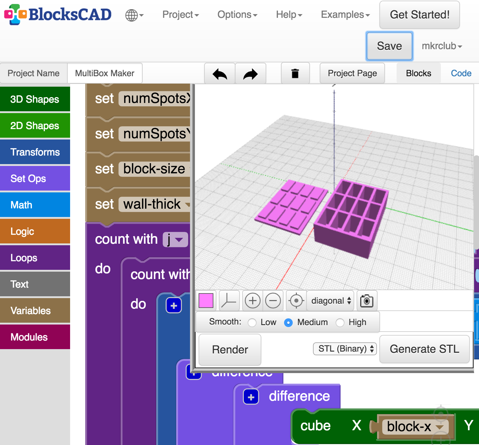 Maker Club: BlocksCAD 104: 3D Modeling a Multi-compartment Box with Code