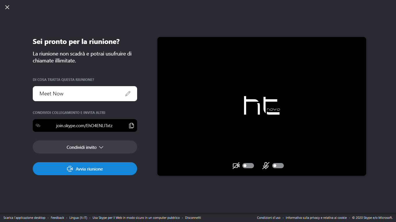 Avviare una riunione video direttamente da Nuova scheda di Microsoft Edge