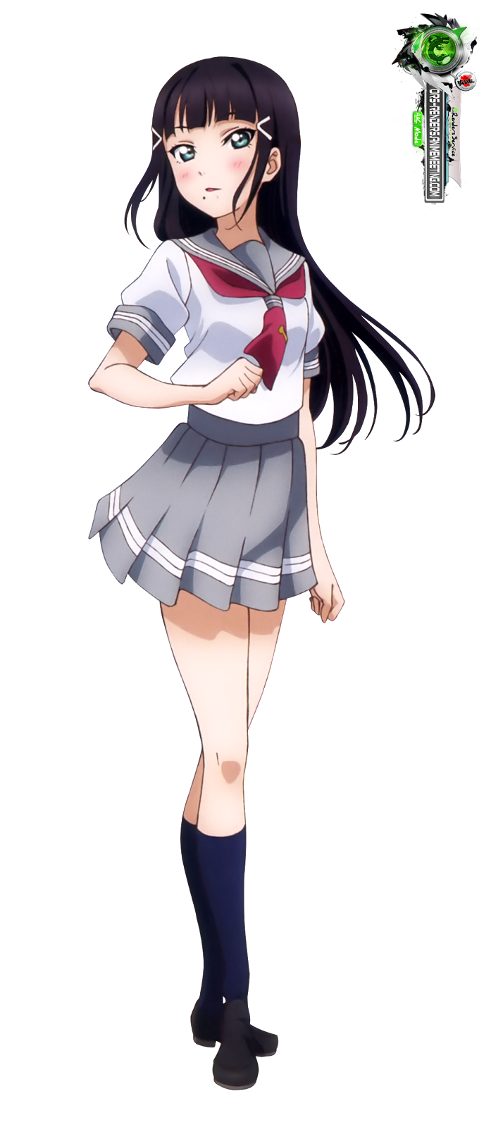 Safebooru 1girl Black Hair Blue Eyes Floating Hair Full Body Green