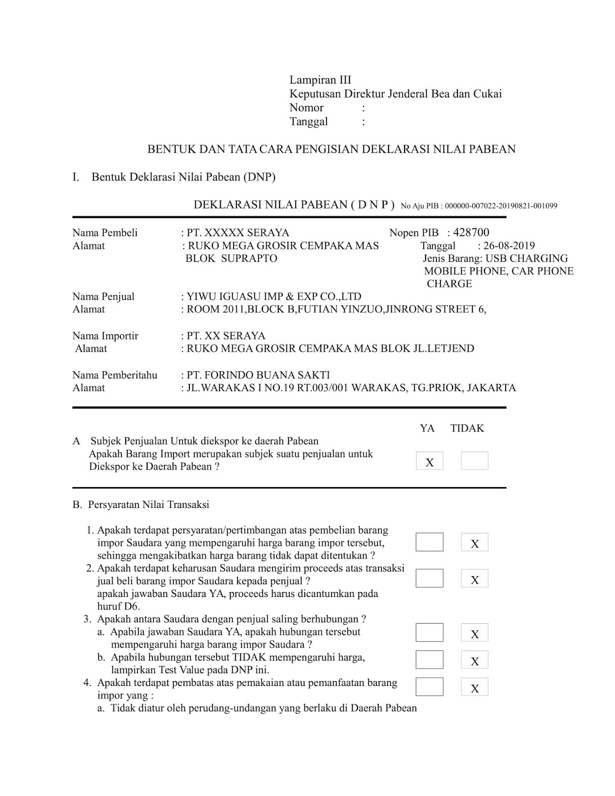 Contoh dokumen deklarasi nilai pabean-DNP - Indonesia Undername Import ...