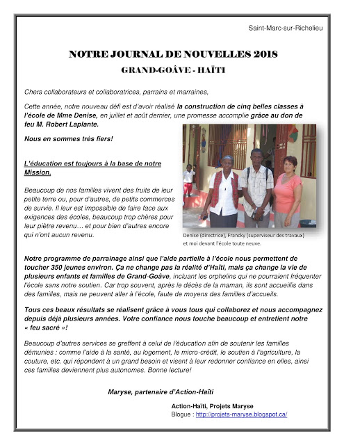 Action-Haïti, Projets Maryse: Journal de nouvelles - Haïti 2018