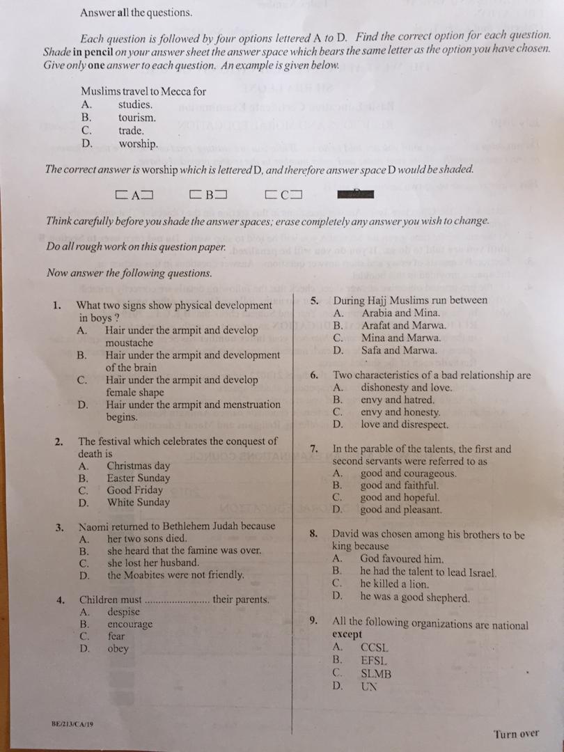 2019/20 BECE RME QUESTIONS AND ANSWERS | BLASTEXAMS