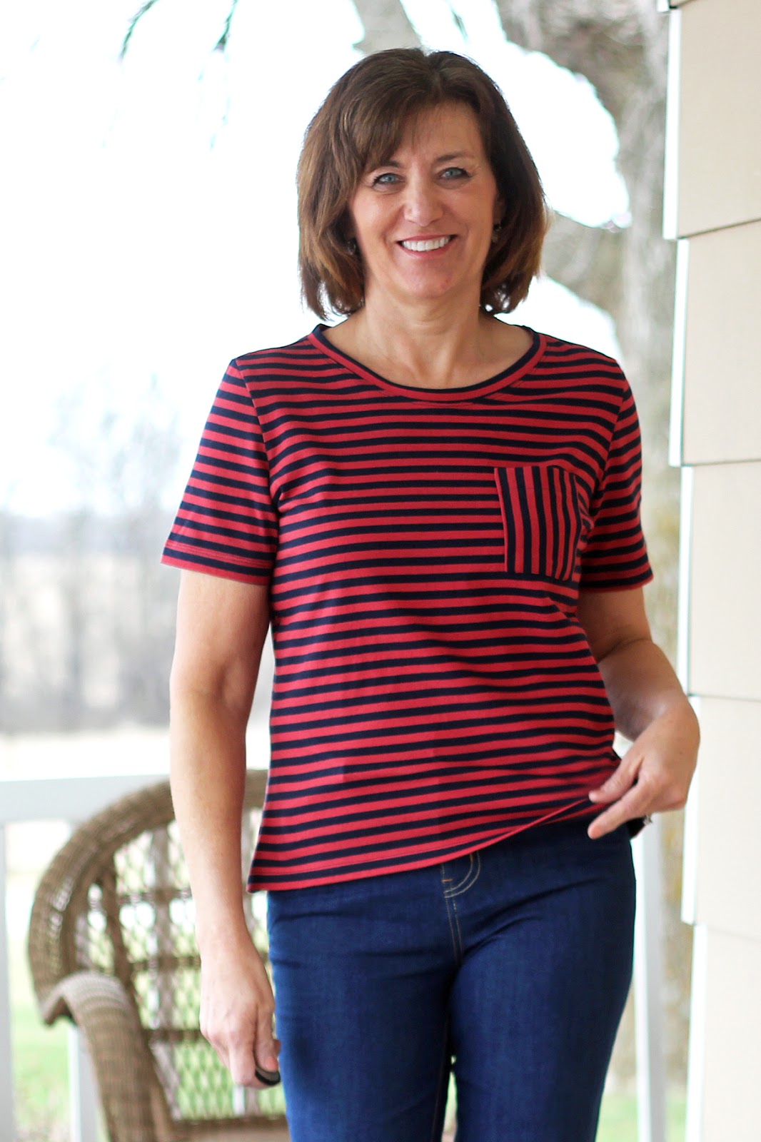 Girls in the Garden: McCall's 6964 - Red/Navy Stripe Knit