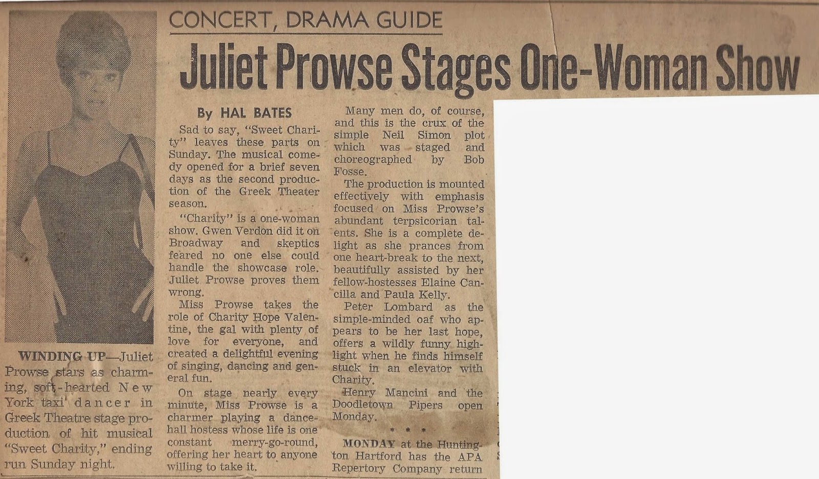 Hal Bates And Famous People: HAL BATES: "JULIET PROWSE STAGES ONE-WOMAN ...