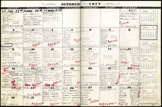 World Class Memories: MEMORABILIA: 1977 Booking Calendar