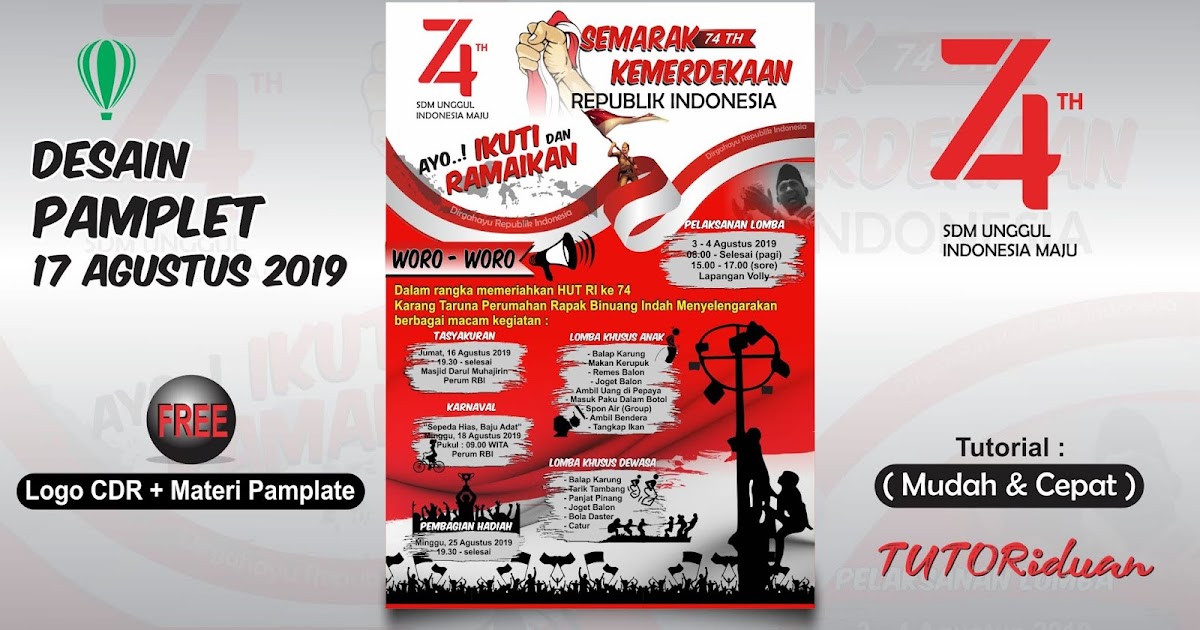 Desain Pamflet Poster 17 Agustus dengan Coreldraw - TUTORiduan.com